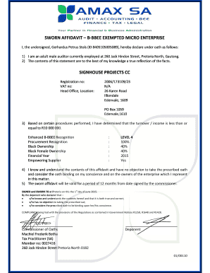 Fillable Online SWORN AFFIDAVIT B-BBEE EXEMPTED MICRO Fax Email Print ...