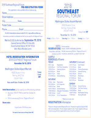Fillable Online 2018 Southeast Regional Forum - Pre-Registration Form ...