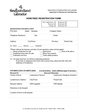 Fillable Online HONEYBEE REGISTRATION FORM - Beekeeping Fax Email Print ...