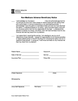 Fillable Online Inova Non-Medicare Waiver Form Fax Email Print - pdfFiller