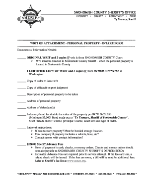 Fillable Online writ of attachment/personal property intake form Fax ...
