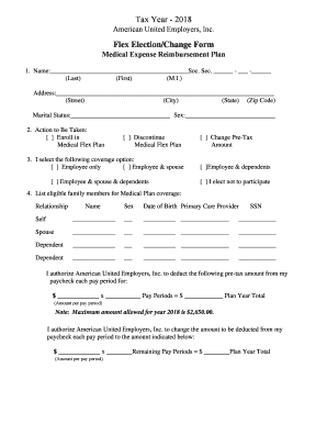 Fillable Online Flex Election/Change Form for Medical Expense ...