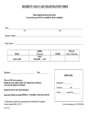Fillable Online RESIDENT GOLF CART REGISTRATION FORM Fax Email Print ...