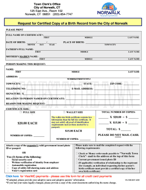 Fillable Online request for copy of death certificate - Norwalk, CT Fax ...