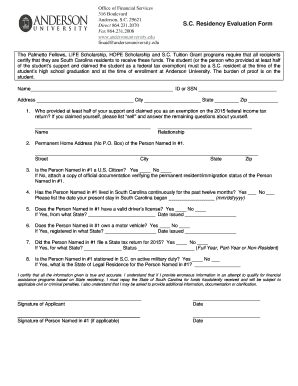 Fillable Online 2016-2017 SC Residency Evaluation Form Fax Email Print ...