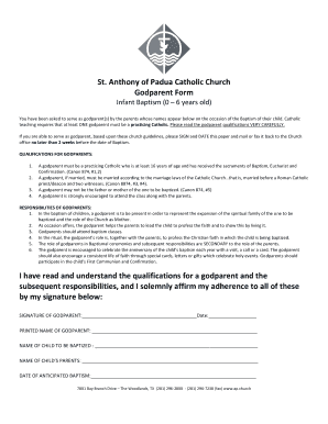Fillable Online St. Anthony of Padua Catholic Church Godparent Form I ...