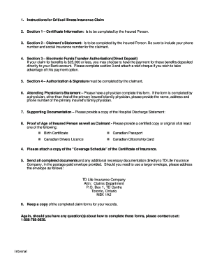 Fillable Online Cancer Claim Form - TD Insurance Fax Email Print ...