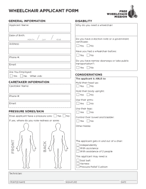 Fillable Online WHEELCHAIR APPLICANT FORM Fax Email Print - pdfFiller