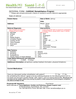 Fillable Online Cardiac Rehab Referral Form - Government of Prince ...