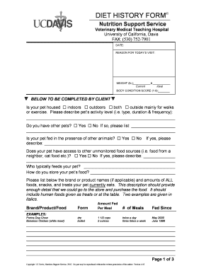 Fillable Online diet history form - VIN Fax Email Print - pdfFiller