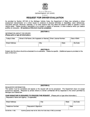 Fillable Online REQUEST FOR DRIVER EVALUATION - Legal Forms Fax Email ...