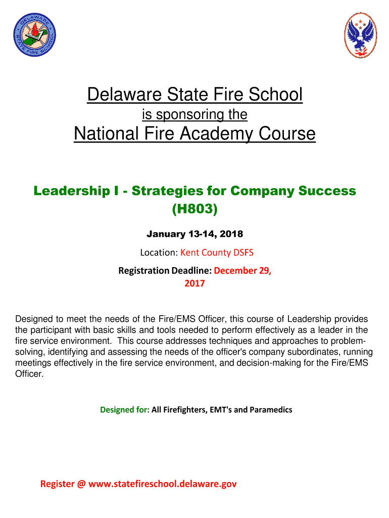 Fillable Online statefireschool delaware NFA Leadership I January 2018 ...