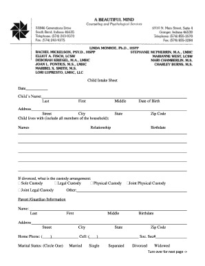 Fillable Online Child Intake Sheet Fax Email Print - pdfFiller