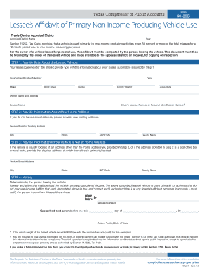 Fillable Online Lessees Affidavit of Primary Non Income Producing ...