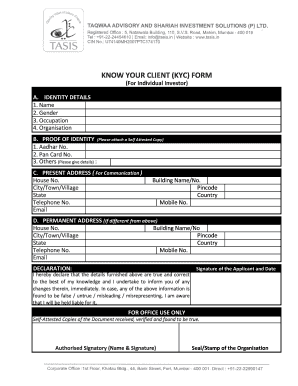 Fillable Online know your client (kyc) form - Tasis Fax Email Print - pdfFiller