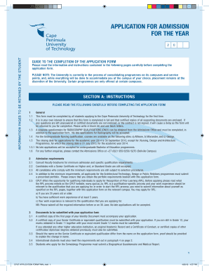 Fillable Online admission requirements - CPUT Fax Email Print - pdfFiller