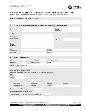 Fillable Online Application for Approval to Use Part of Footpath for ...