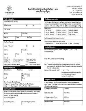 Fillable Online Junior Club Program Registration Form Fax Email Print ...