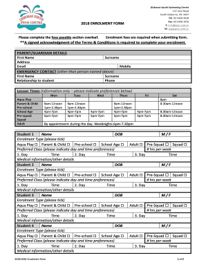 Fillable Online 2018 ENROLMENT FORM **A signed acknowledgment of the ...