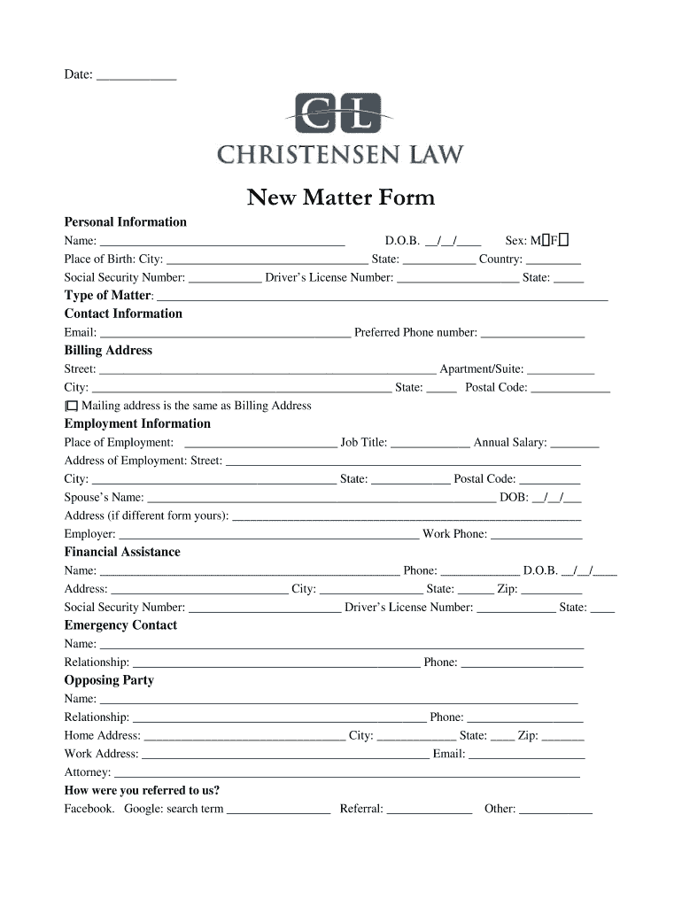 New Matter Form - Fill Online, Printable, Fillable, Blank | pdfFiller