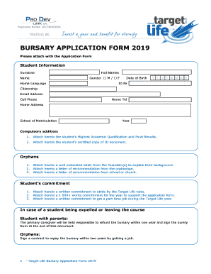 Fillable Online Bursary Application - Target Life Fax Email Print - pdfFiller