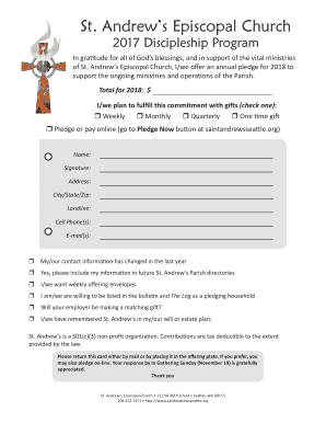 Fillable Online 2018 Discipleship Pledge Form - St. Andrew's Episcopal ...
