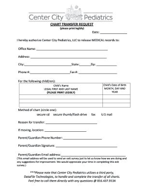 Fillable Online CHART TRANSFER REQUEST - Center City Pediatrics Fax ...