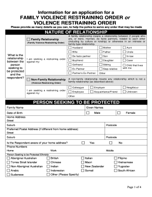 Fillable Online FAMILY VIOLENCE RESTRAINING ORDER or VIOLENCE ... Fax ...