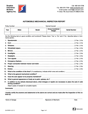 Fillable Online AUTOMOBILE MECHANICAL INSPECTION REPORT. CA-STMT-4 (5 ...