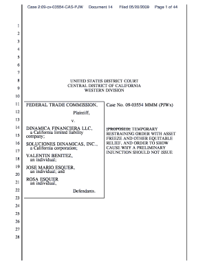Fillable Online Temporary Restraining Order with Asset Freeze and Other Equitable Relief, and ...