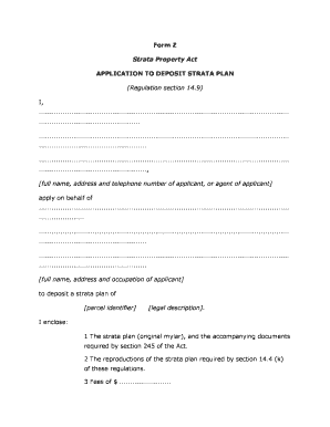 Fillable Online Form Z Strata Property Act APPLICATION TO DEPOSIT ...