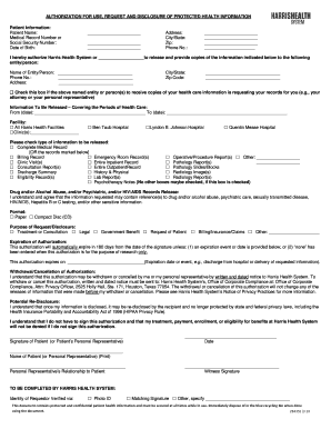 Fillable Online AUTHORIZATION FOR USE, REQUEST AND ... - Harris Health ...