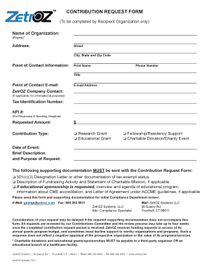 Fillable Online CONTRIBUTION REUEST FORM - ZetrOZ LLC Fax Email Print ...