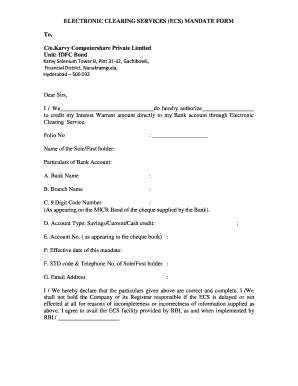Fillable Online Form for ECS mandate / Bank Account Particulars Fax Email Print - pdfFiller