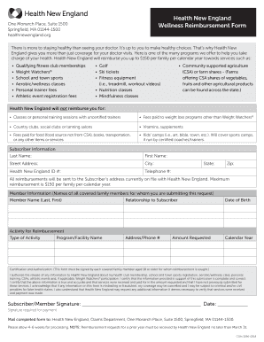 Fillable Online Health New England Wellness Reimbursement Form Fax ...