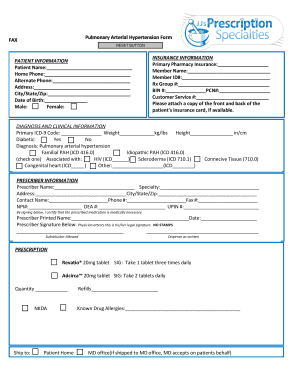 Fillable Online Pulmonary Arterial Hypertension Form PATIENT ...