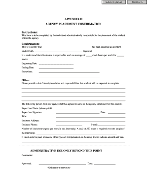 Fillable Online AGENCY PLACEMENT CONFIRMATION Fax Email Print - pdfFiller