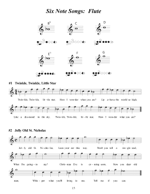 Fillable Online 6 Note Songs - Flute - Litchfield Band Fax Email Print ...
