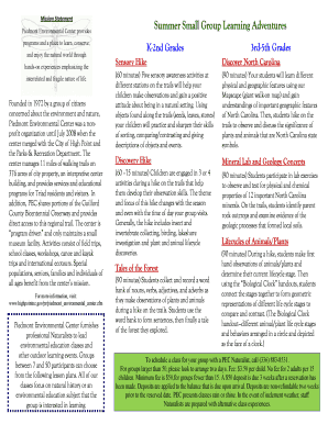 Fillable Online PEC Summer Small Group Classes - Environmental ...