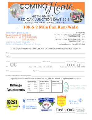 Fillable Online 10k & 2 Mile Fun Run/Walk - Red Oak Chamber and Industry ... Fax Email Print ...