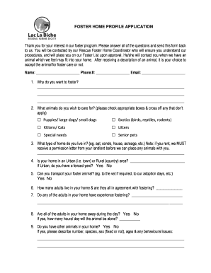 Fillable Online FOSTER HOME PROFILE APPLICATION Fax Email Print - pdfFiller