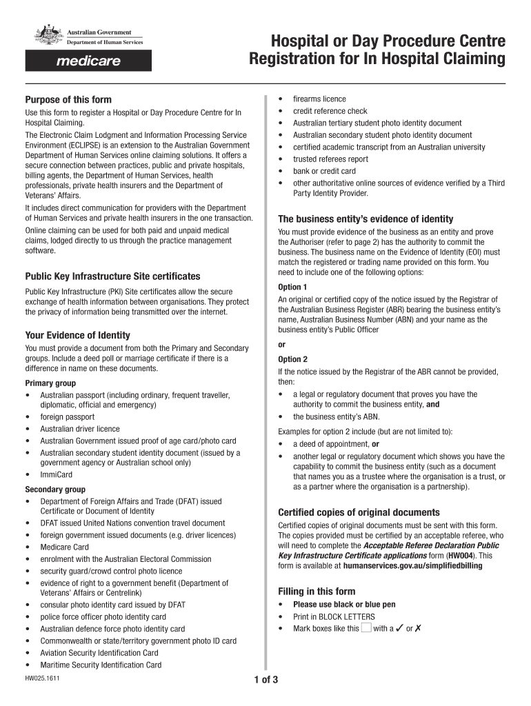 Fillable Online Hospital or Day Procedure Centre Registration for in ...