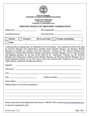 Fillable Online Provider Termination Form Fax Email Print - pdfFiller