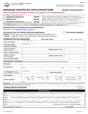 Fillable Online Marriage Certificate Application form - BDM3 ...
