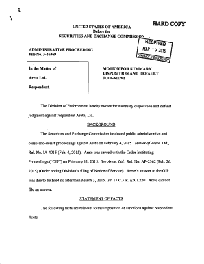 Fillable Online Arete, Ltd. Motion for Summary Disposition and Default ...