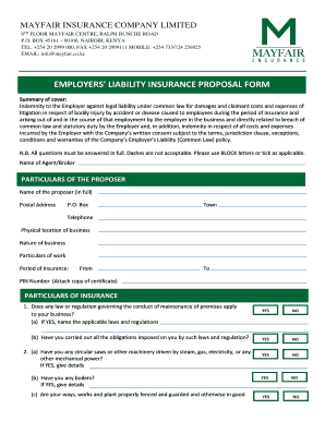 Employers' Liability Insurance Proposal Form - Mayfair Insurance - Fill ...