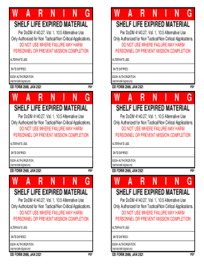 Fillable Online DD Form 2966, Shelf Life Expired Material (sticker ...