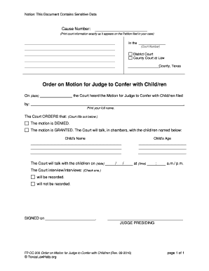 Fillable Online Order on Motion for Judge to Confer with Child Fax ...