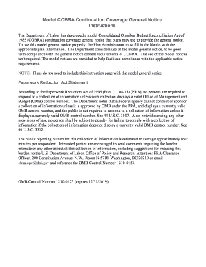 Fillable Online 1 INITIAL NOTICE OF COBRA CONTINUATION ... - Pace ...