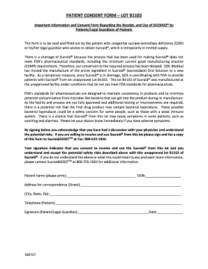 Fillable Online PATIENT CONSENT FORM LOT B1102 Fax Email Print - pdfFiller